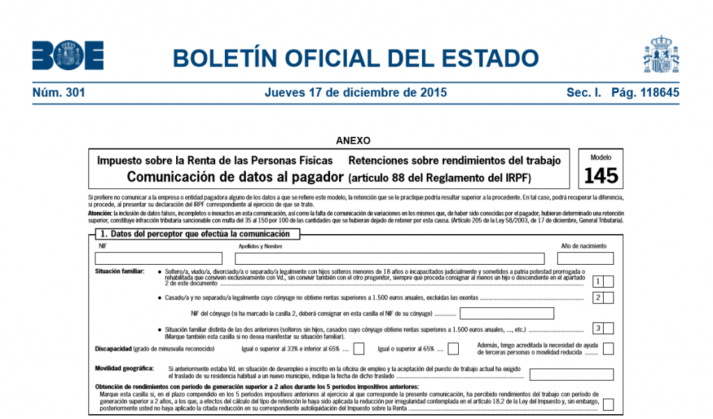 MODELO 145 DE LA AGENCIA TRIBUTARIA - Cegid Club del Asesor