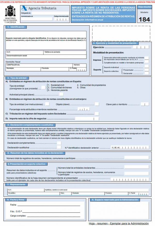 Modelo 184 AEAT - Modelo 184 Instrucciones